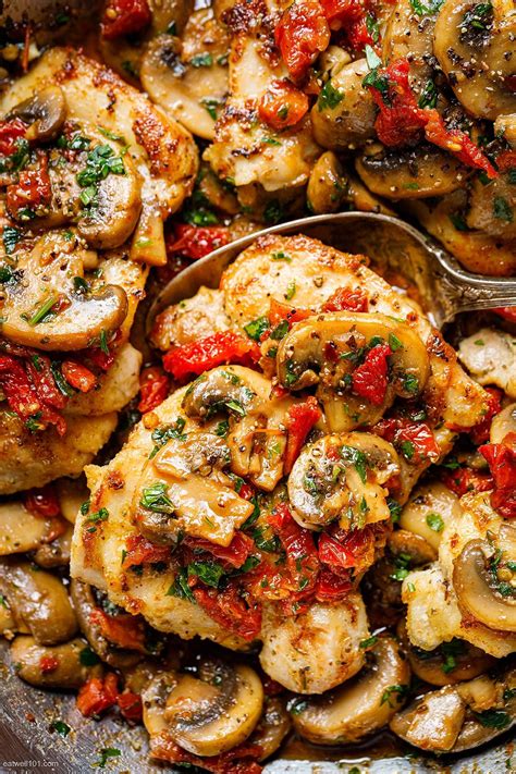 Garlic Mushroom Chicken Thighs With Sun Dried Tomatoes Chicken Dishes