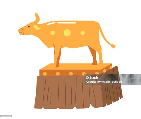 받침대에 서있는 황금 황소 자리 고대 유대인들이 예배를 위해 사막에서 만든 우상 만화 벡터 일러스트 레이 션 7대 죄악에 대한 스톡 벡터 아트 및 기타 이미지 Istock