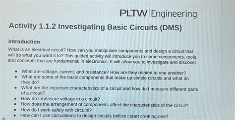 Solved PLTW Engineering Activity 1 1 2 Investigating Basic Circuits