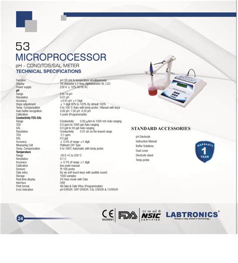 Labtronic 001ph Microprocessr Phcondsaltemp Meter Lt 53 For