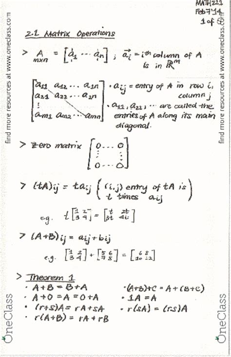 MATH 221 Lecture Math221 2 1matrix Operations Pdf OneClass