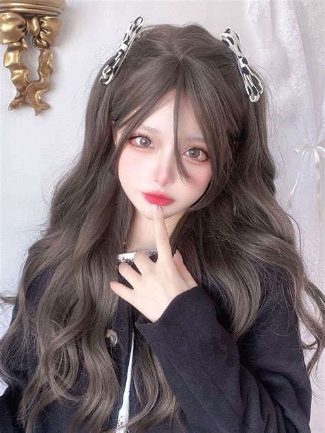 Long Curly Synthetic Wig With Bangs Stylish Hair Kawaii Hairstyles