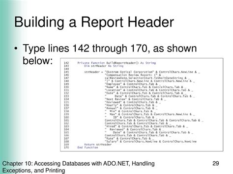 Accessing Databases With ADO NET Handling Exceptions And Printing