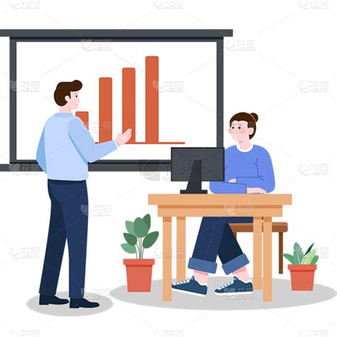 企业员工开会场景扁平插画风会议室贴纸