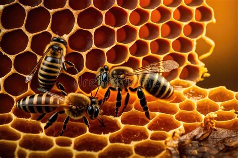 Close Up Illustration Of Bees Inside A Hive Of Honey Ai Generation Stock Illustration