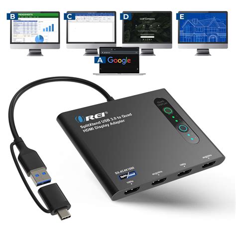 Splitxtend Usb 3 0 To Quad Hdmi Display Adapter Sx 4c4k1080 Orei