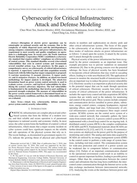 Pdf Cybersecurity For Critical Infrastructures Attack For Critical