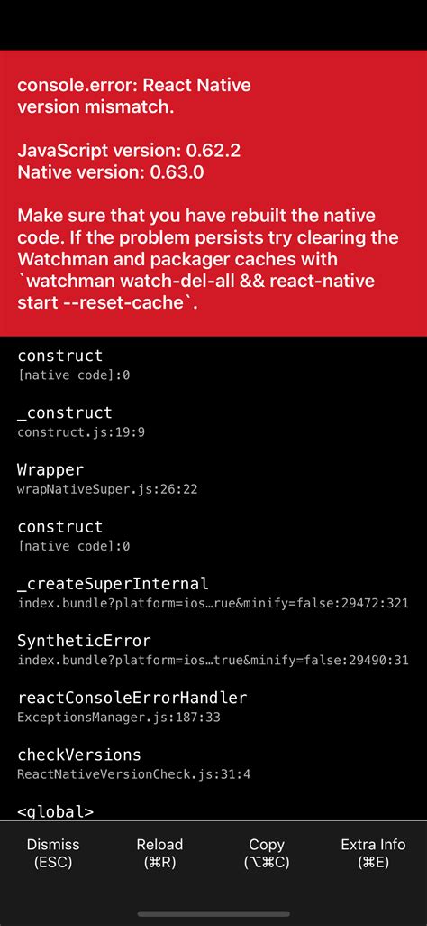 Javascript React Native Console Error Version Mismatch Stack Overflow