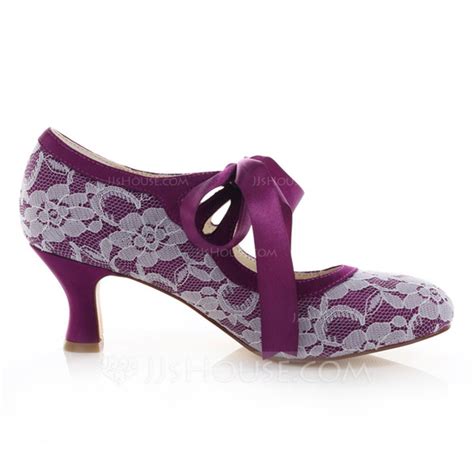 Womens Lace Satin Spool Heel Closed Toe Pumps 047091872 Jjs House