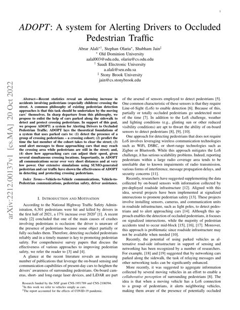 Pdf Adopt A System For Alerting Drivers To Occluded Pedestrian Traffic