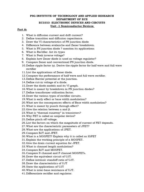 Edc Question Bank Unit1 Pdf Rectifier P N Junction