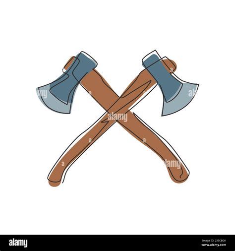 Continuous One Line Drawing Lumberjack Axes Crossed Icon Crossed Axes