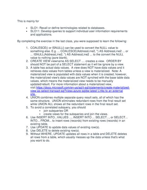 Lessons Learned From Cs18 Exercise This Is Mainly For • Slo1 Recall