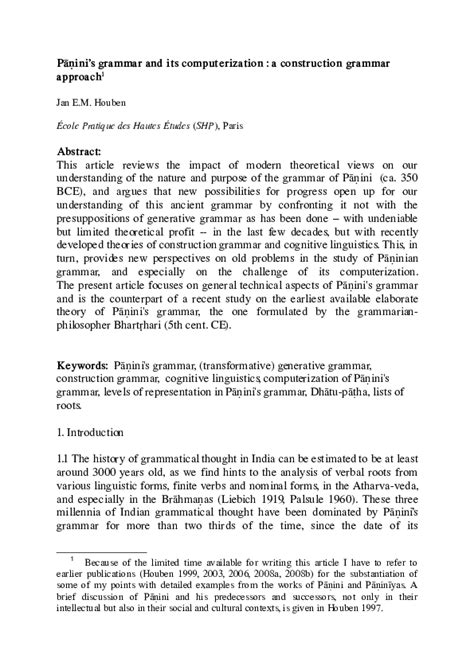 Pdf Pāṇinis Grammar And Its Computerization A Construction Grammar