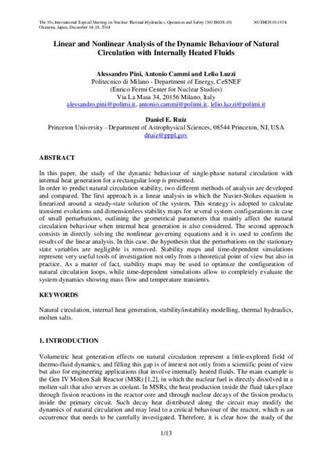 Pdf Linear And Nonlinear Analysis Of The Dynamic Behaviour Of Natural Circulation With