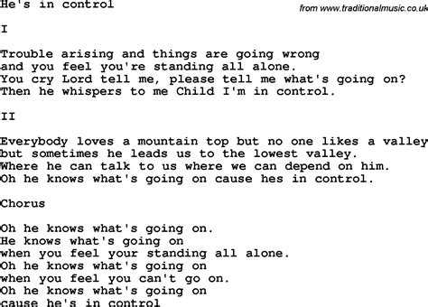 Country Southern And Bluegrass Gospel Song He S In Control Lyrics