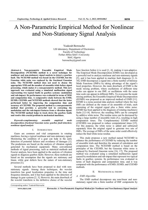 Pdf A Non Parametric Empirical Method For Nonlinear And Non Stationary Signal Analysis