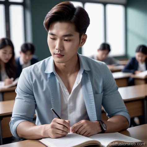 Korean Student Studying In Classroom Stable Diffusion Online