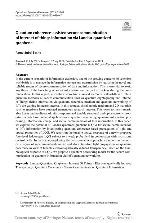 Quantum Coherence Assisted Secure Communication Of Internet Of Things