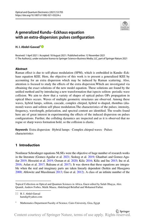 A Generalized Kundu Eckhaus Equation With An Extra Dispersion Pulses Configuration Request Pdf