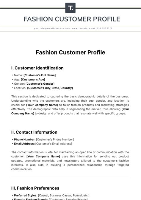 Free Fashion Customer Profile Template To Edit Online