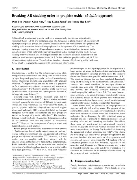 Pdf Breaking Ab Stacking Order In Graphite Oxide Ab Initio Approach