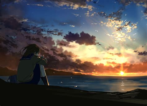 Anime Girl Sitting Alone Wallpapers Wallpaper Cave