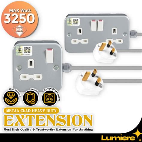 Sirim Metal Clad Socket Extension Heavy Duty Extension Plug Heavy Duty Wire Trailing Socket Plug