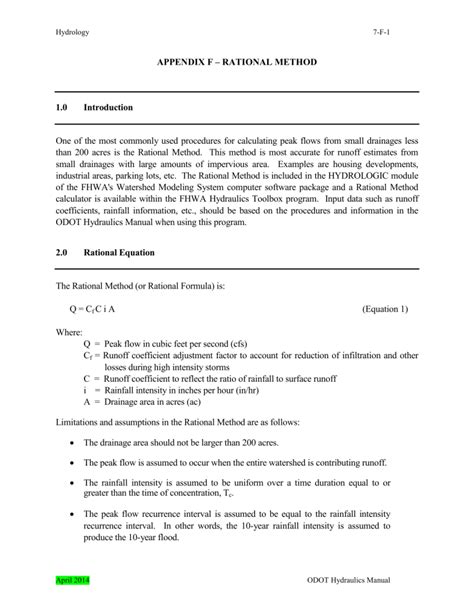 Rational Method In Hydrology Peak Flow Calculation
