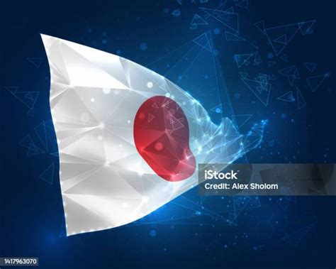 파란색 배경의 삼각형 다각형에서 일본 벡터 플래그 가상 추상 3d 개체 기에 대한 스톡 벡터 아트 및 기타 이미지 기 디지털 생성 이미지 일본 Istock