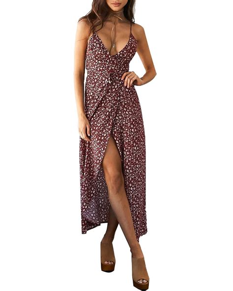 Minetom Damen Sexy Tief V Ausschnitt Ärmellose Dekolletiert Lang Kleid