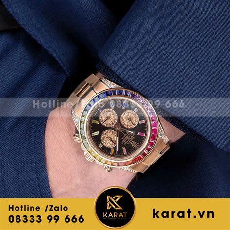 Đồng Hồ Rolex Daytona Rainbow Bọc Vàng độ Moissanite