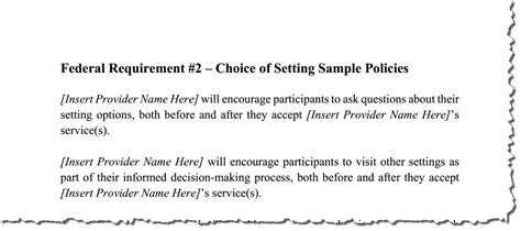 Policy Language Tool For HCBS Final Rule Federal Requirement 2 Choice Of Setting HCBS Final
