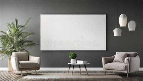 Modern Interior With Blank Canvas Display 3d Rendering Stock
