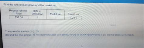 Solved Find The Rate Of Markdown And The Markdown Regular