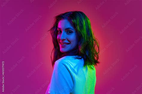 Happiness Image With Positive Brunette Girl Young Woman Posing And