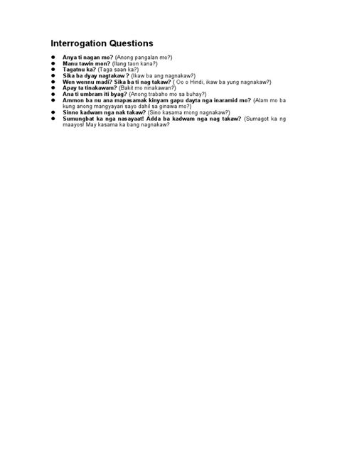 Interrogation Questions Pdf