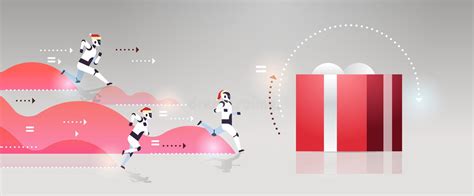 Modern Robots Running T Box Present New Year Merry Christmas Holiday Artificial Intelligence
