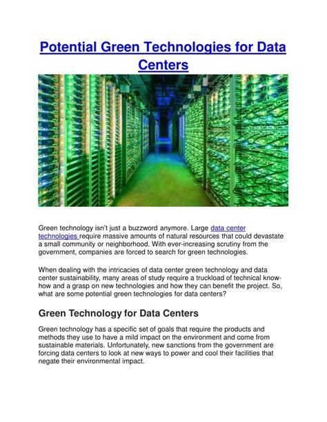 PPT Potential Green Technologies For Data Centers PowerPoint Presentation ID