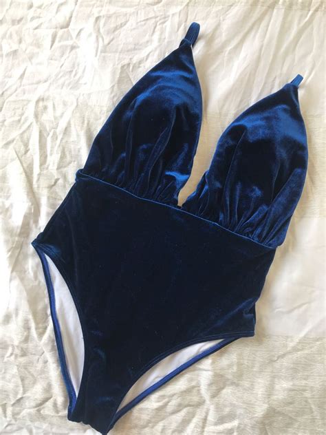 Royal Blue Velvet One Piece Swimsuit Womens Fashion Swimwear