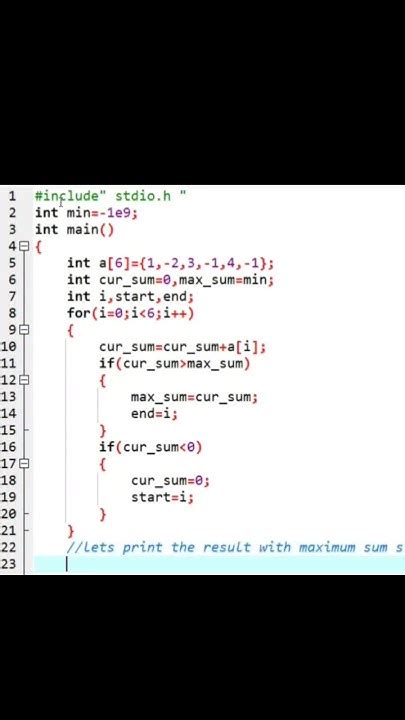 Program Formaximum Sum Of Continuous Sub Array In Ccprogramming