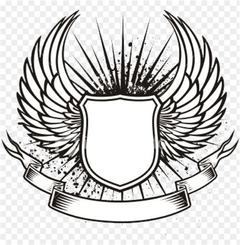 A Shield With Two Wings And A Ribbon Around The Center On Top Of A