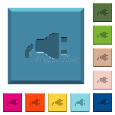 Power Plug Engraved Icons On Edged Square Buttons Stock Vector Illustration Of Cord