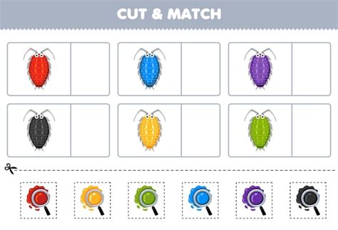 Образовательная игра для детей вырежьте и сопоставьте милую мультяшную вошь одного цвета с