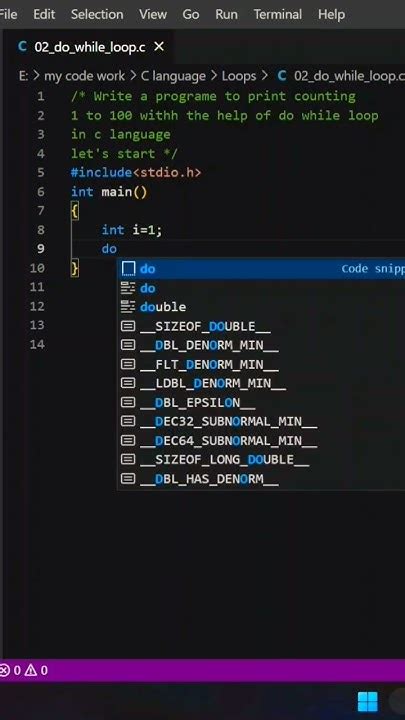 1 To 100 Counting By C Language Using Do While Loop Dowhileloop Code