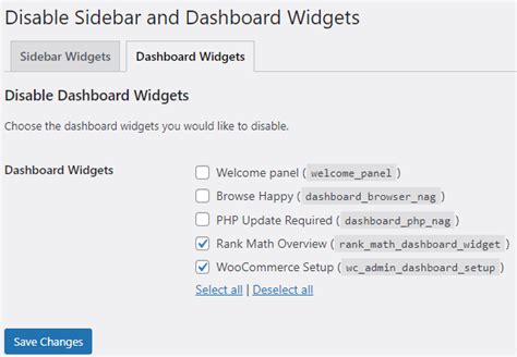 Hide Dashboard Widgetspanels Issue
