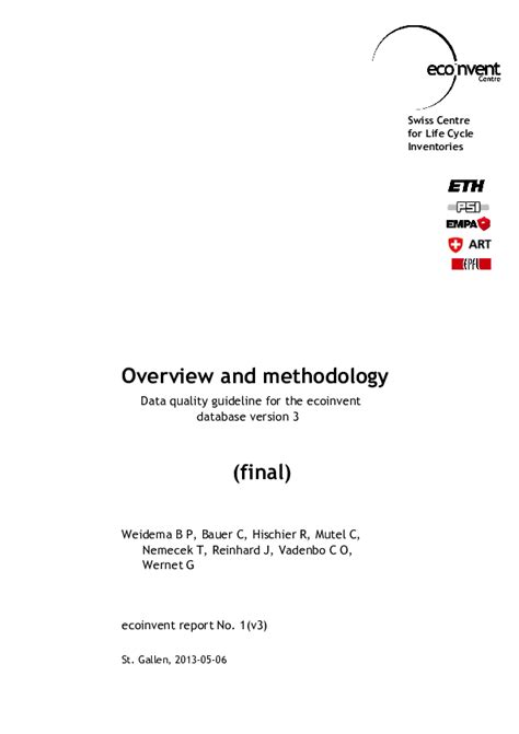 Pdf Overview And Methodology Data Quality Guideline For The Ecoinvent Database Version 3