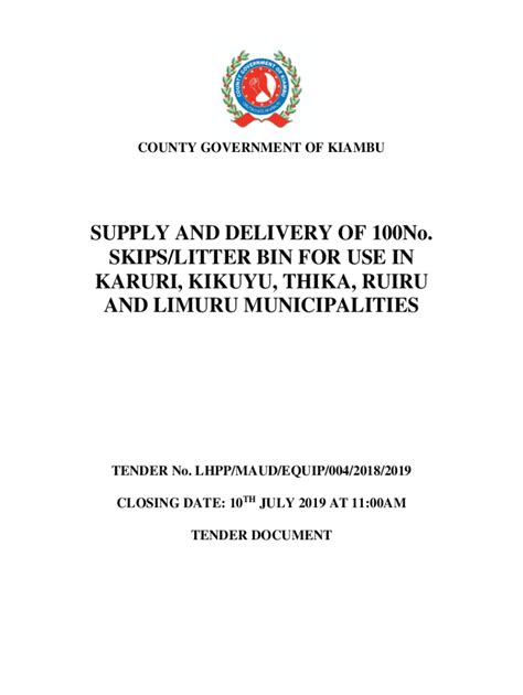 Fillable Online Kiambu Go SUPPLY AND DELIVERY OF 100No SKIPS LITTER
