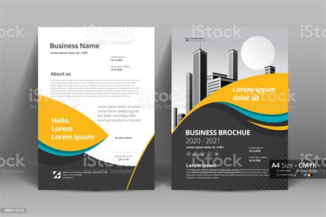 브로셔 전단지 서식 파일 레이아웃 배경 디자인입니다 소책자 전단지 흰색 회색과 노란 곡선 배경 템플릿 A4 크기벡터 일러스트 레이 션으로 기업 비즈니스 연례 보고서 레이아웃
