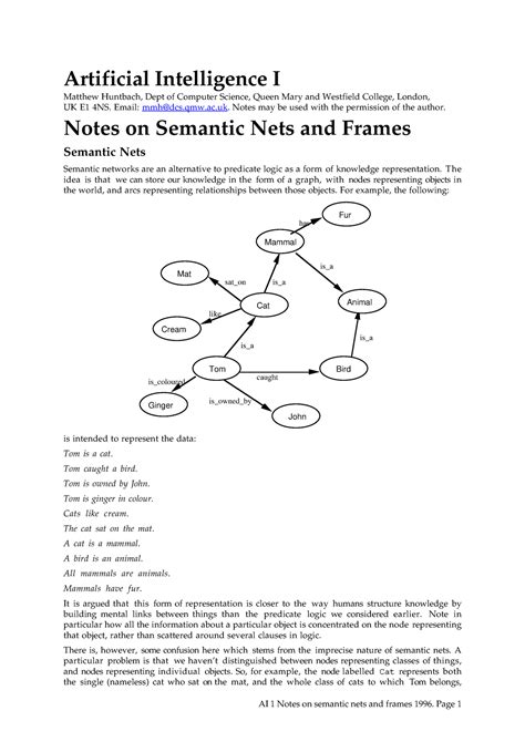 Semantic Network Notes Artificial Intelligence I Matthew Huntbach
